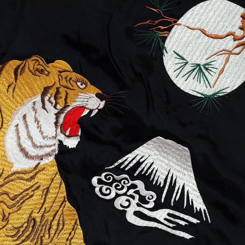 Vintage Badass Sukajan Jacket Black Yellow Tiger Embroidery Japan ...