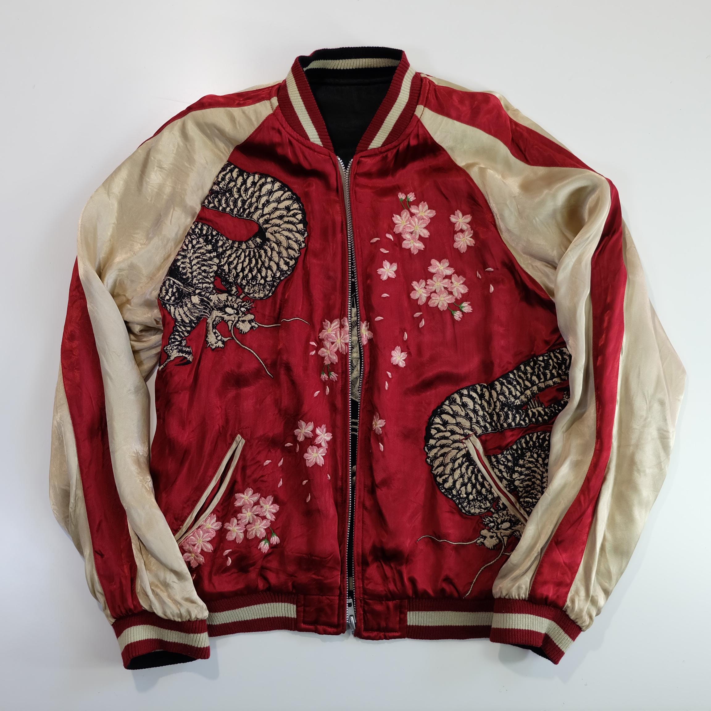 Vintage Japanese Japan Dragon Nihonga Koi Fish Red Black Sakura Cherry ...