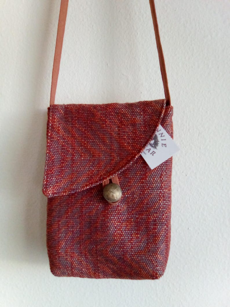 Rust Red Orange Woven Fabric Purse, Handmade Crossbody Bag With Inside ...
