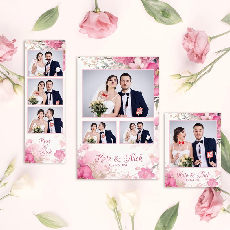 Blush Floral Wedding Photobooth Template Editable Photo Booth Overlay ...