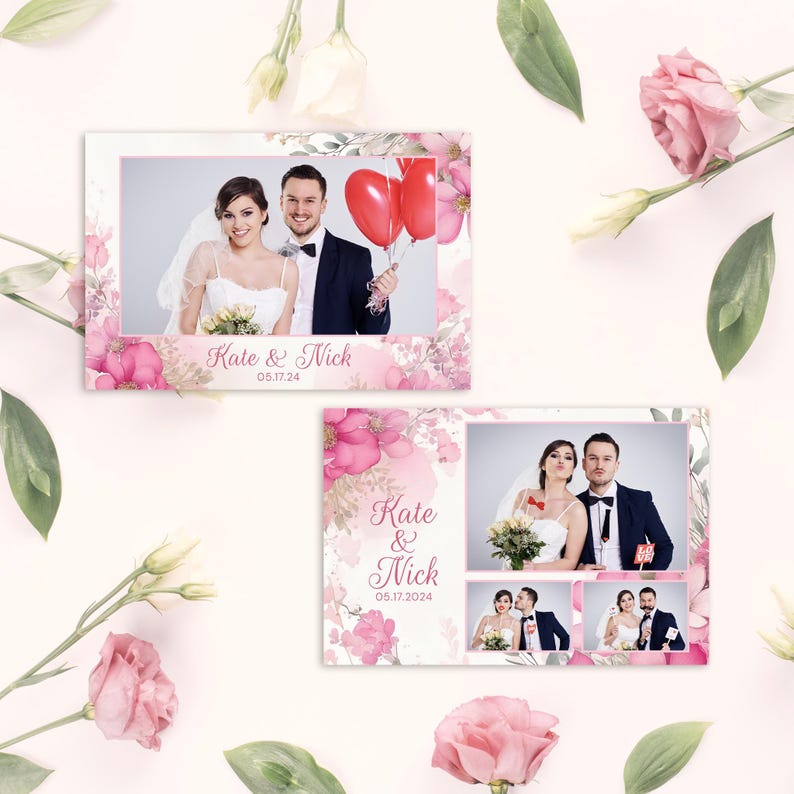 Blush Floral Wedding Photobooth Template Editable Photo Booth Overlay ...