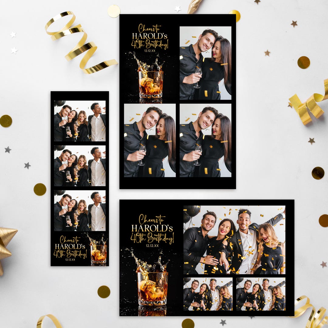 Whiskey Birthday Photobooth Template Adult Surprise Party Overlay Men's ...