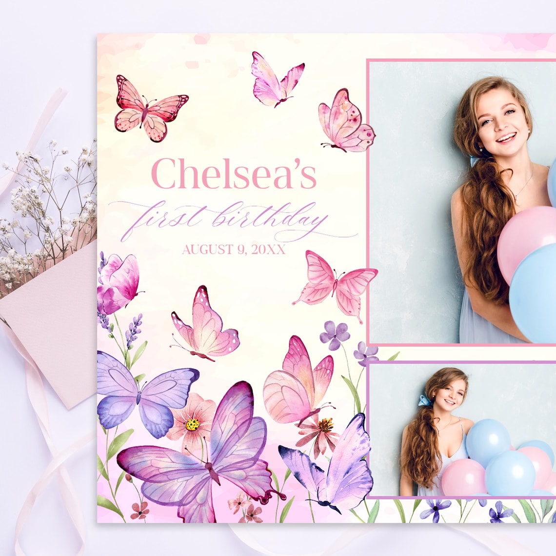 Pastel Butterfly Photobooth Template Enchanted Frame Editable Whimsical ...