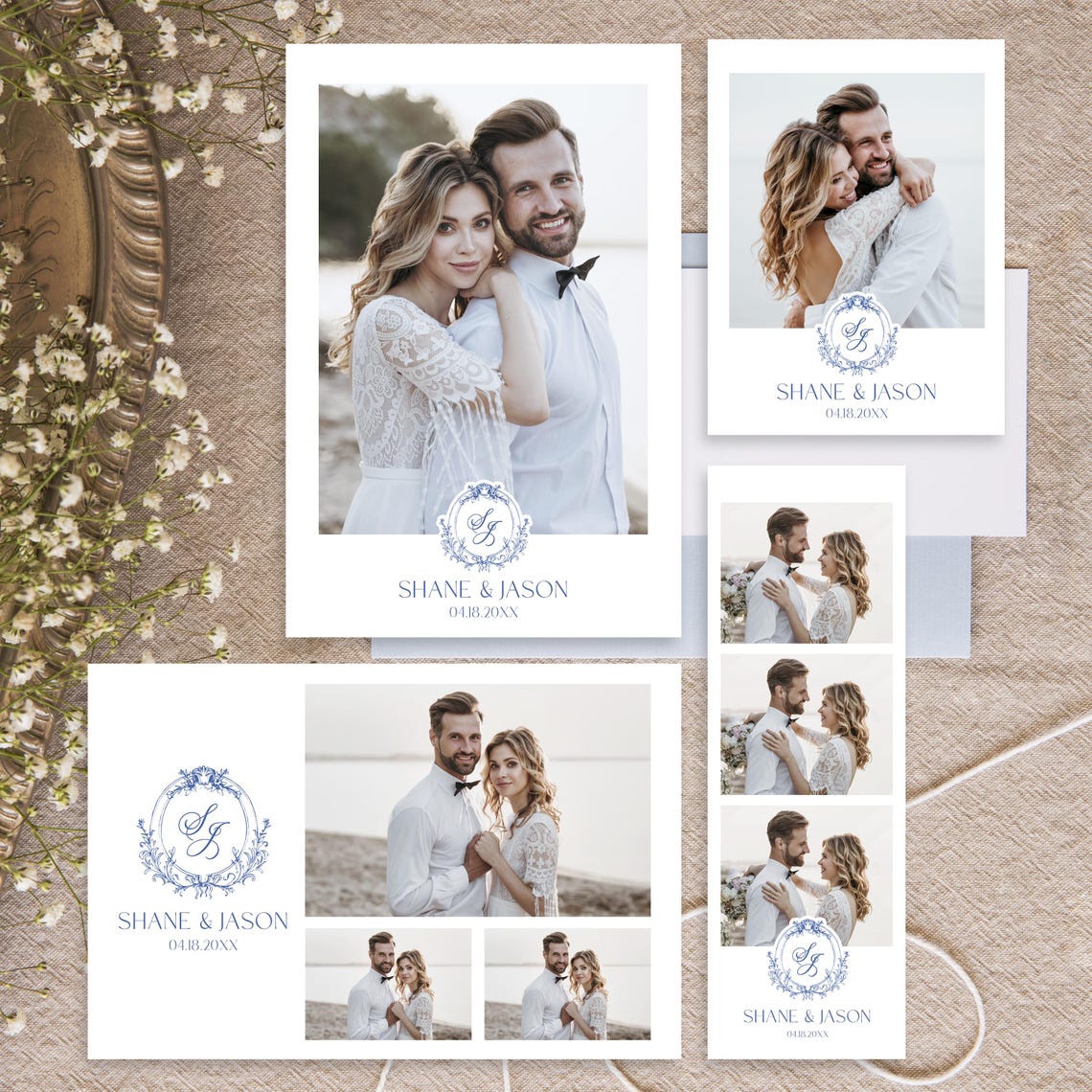 Vintage Crest Photobooth Template Classic Monogram Photo Booth Overlay ...