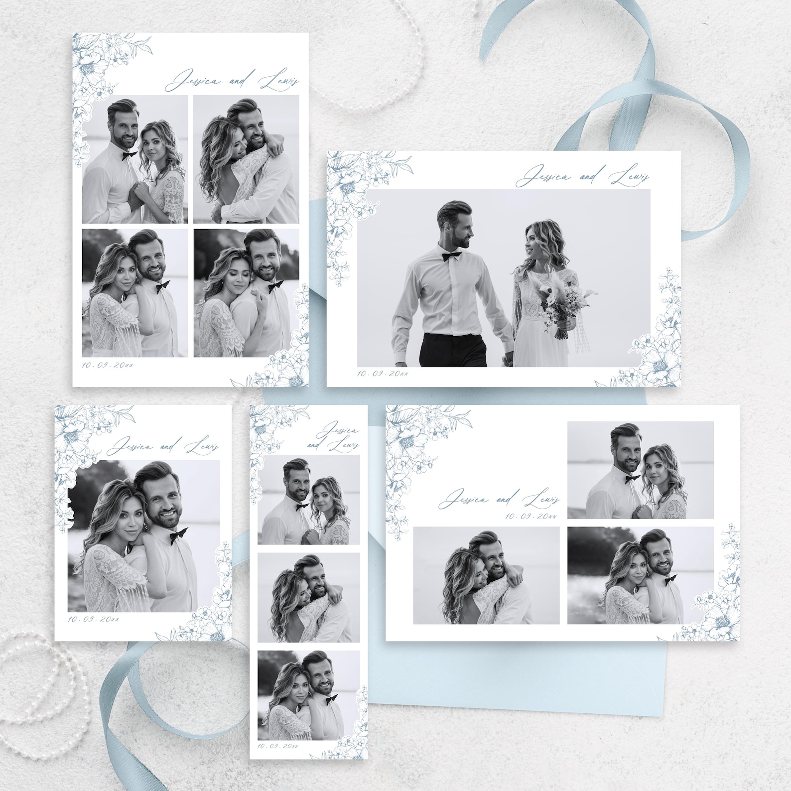 Dusty Blue Photobooth Template Vintage Floral Template Wedding Template ...