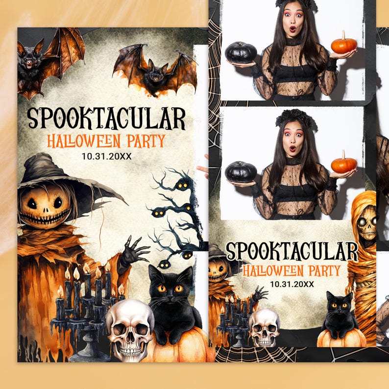 Spooktacular Halloween Photobooth Template Rustic Ghosts and Mummy ...