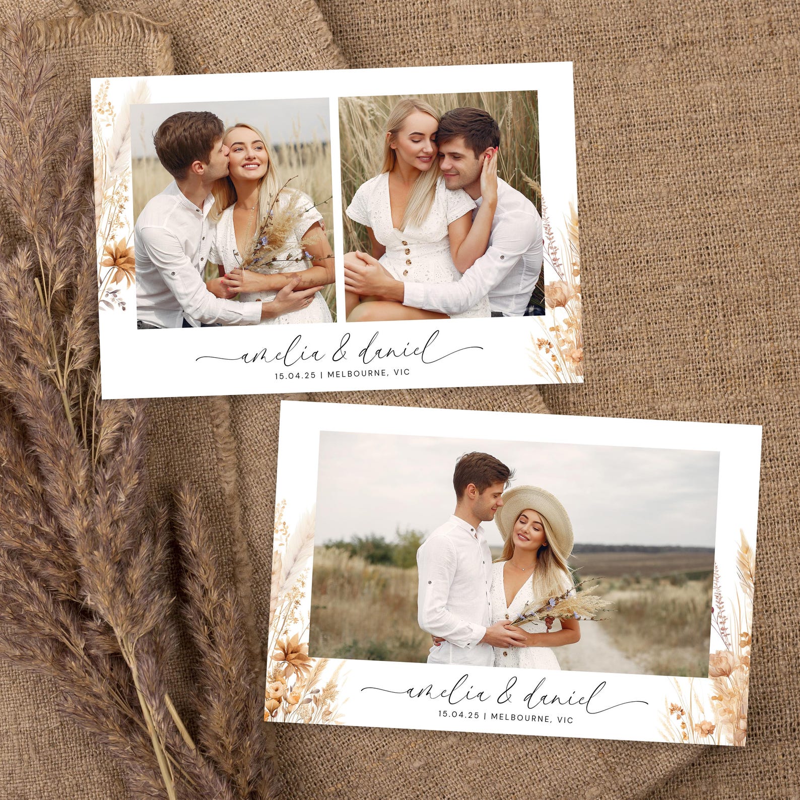 Rustic Boho Photobooth Template Pampa Grass Frame Editable Bohemian ...