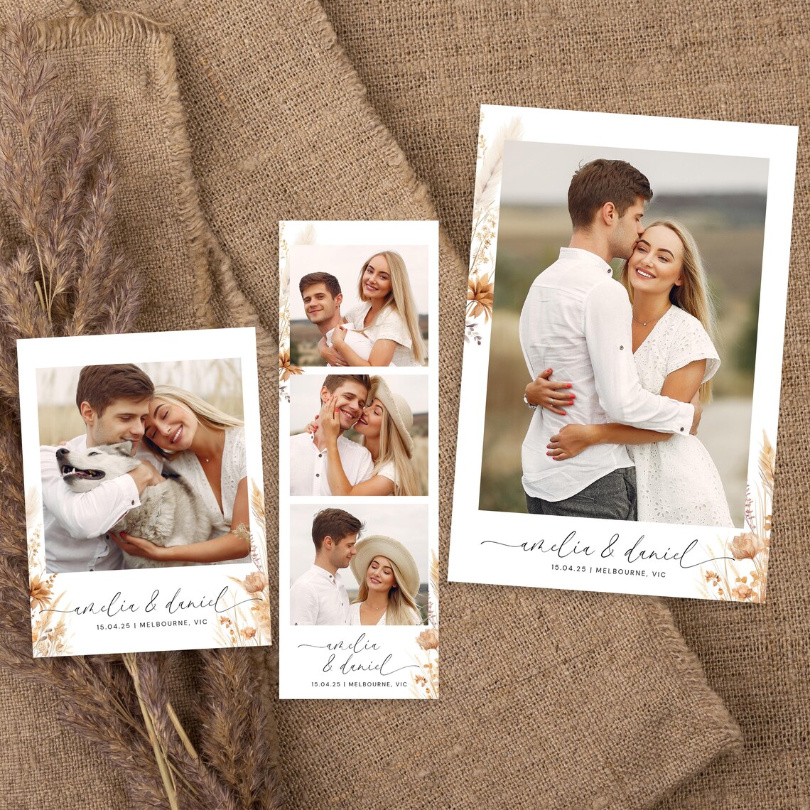Rustic Boho Photobooth Template Pampa Grass Frame Editable Bohemian ...