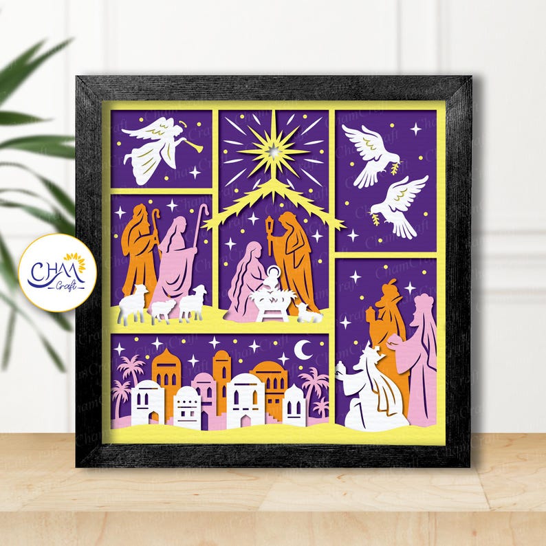 3D Nativity Scene Shadow Box SVG: Christmas Paper Cut Light Box ...