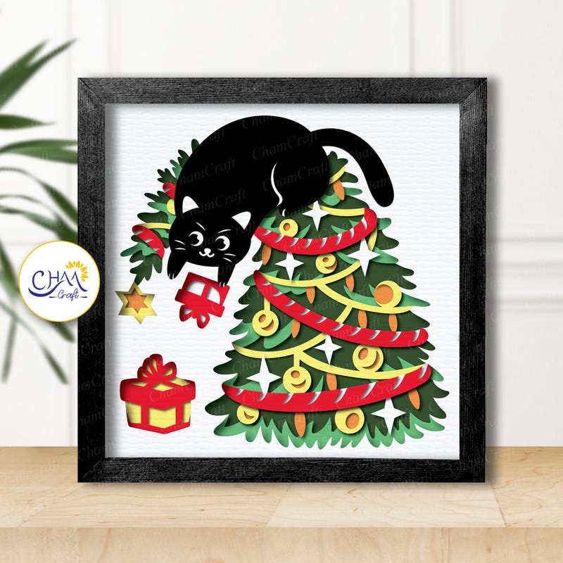 Christmas Cat Box Paper Cut - Etsy