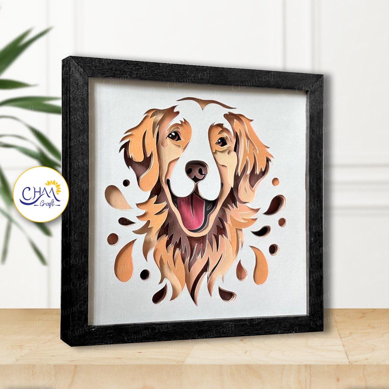 3D Golden Retriever Shadow Box SVG, 3D Dog SVG, Shadow Box Template, 3D ...
