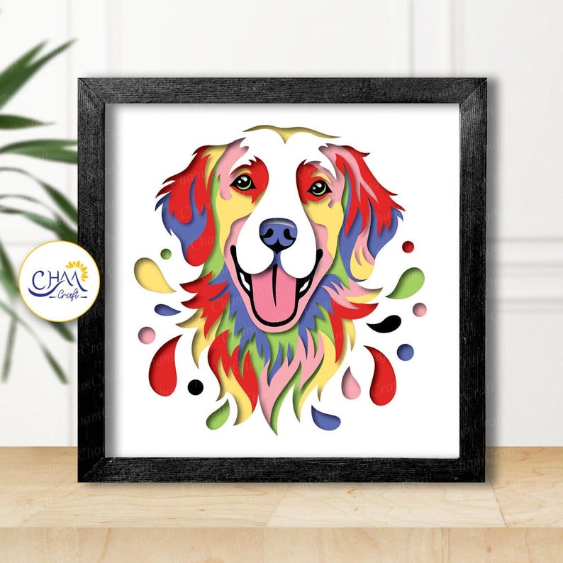 3D Golden Retriever Shadow Box SVG, 3D Dog SVG, Shadow Box Template, 3D ...