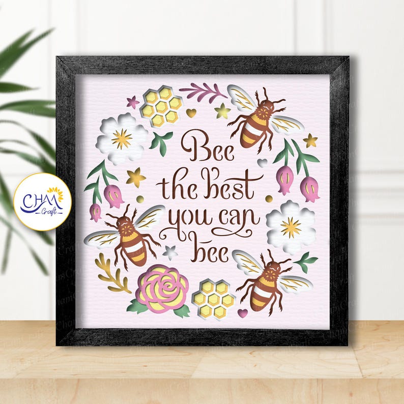 3D Bee the Best Shadow Box SVG: Paper Cut Light Box Template (digital ...