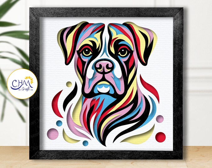 Boxer Dog 3D Shadow Box SVG/ 3D Layer Colorful Boxer/ Dog Mandala 3D ...