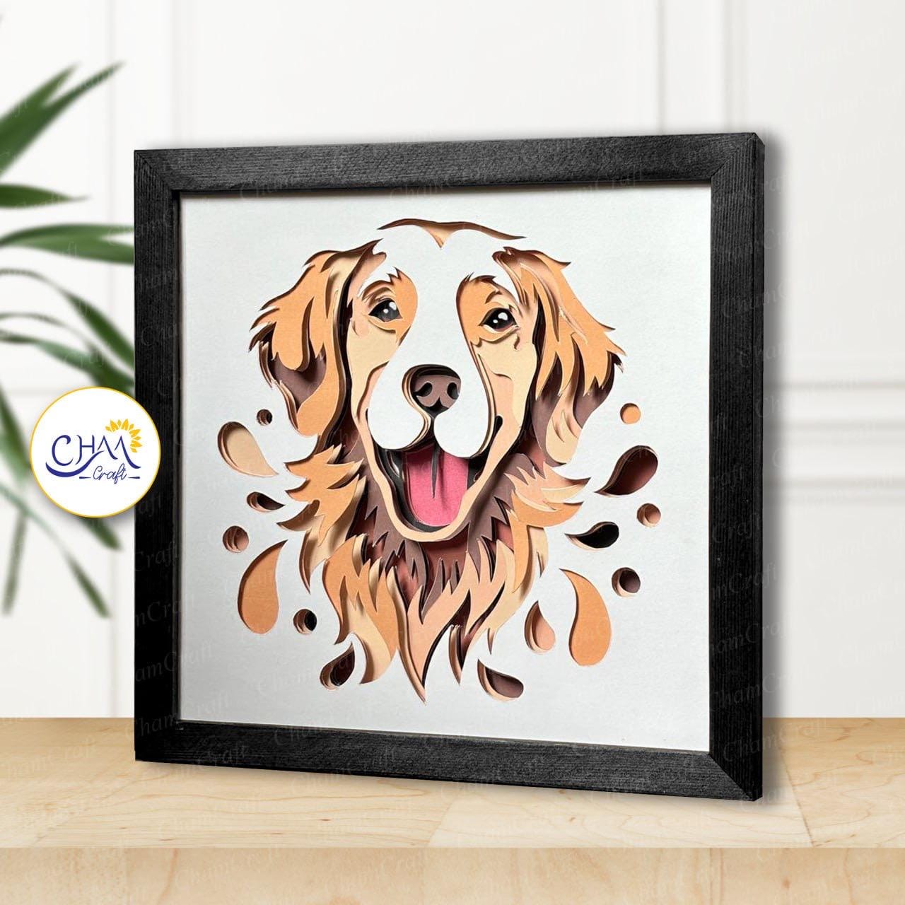 3D Golden Retriever Shadow Box SVG, 3D Dog SVG, Shadow Box Template, 3D ...