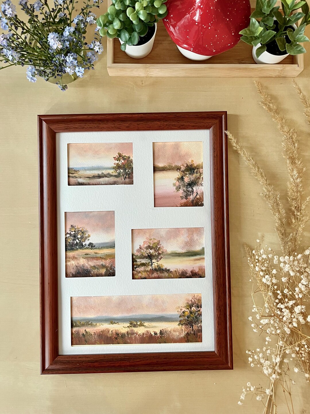 Miniature Landscape Art Set | Soft Pastel Sunset Meadows | Original ...