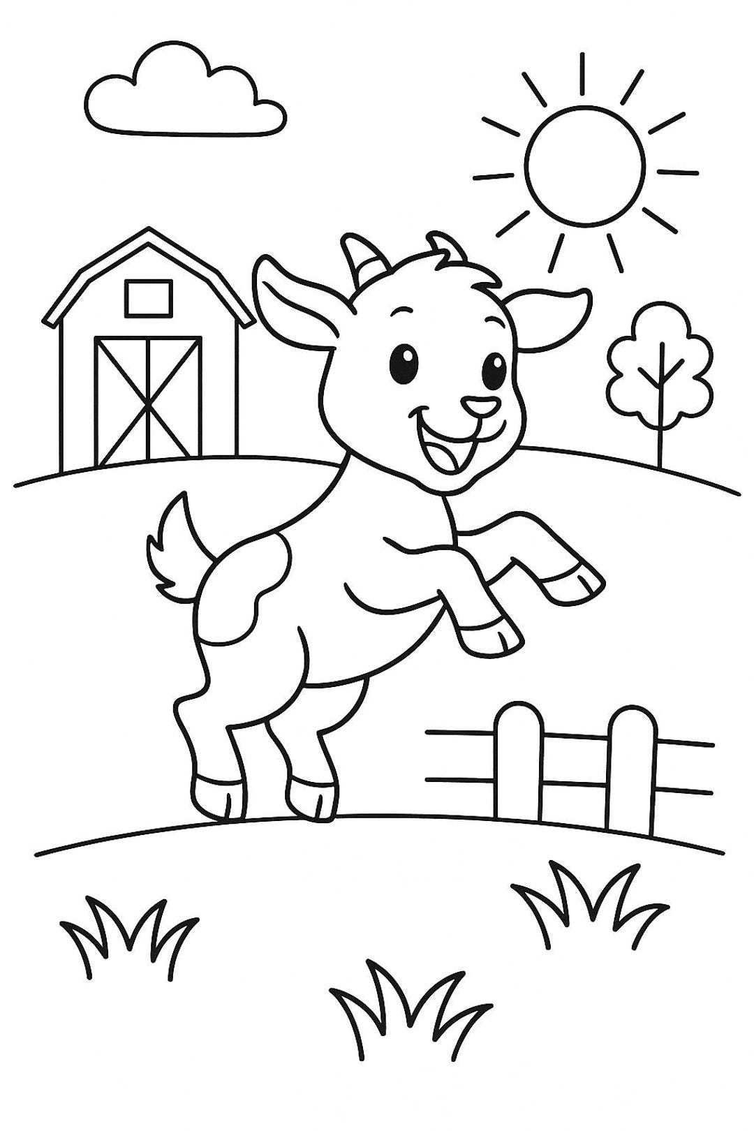 Baby Goat Coloring Page – Jumping With Joy Farm Scene | A4 Printable ...
