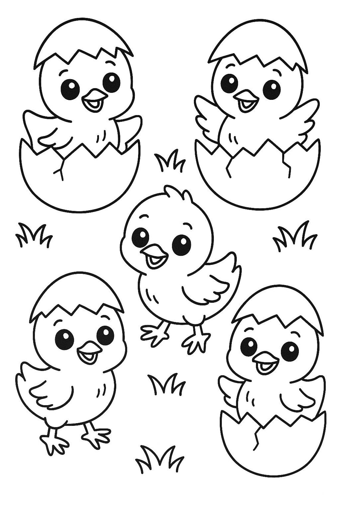 Baby Chicks Coloring Page – Hatching Eggs With Big Eyes | Cute A4 ...