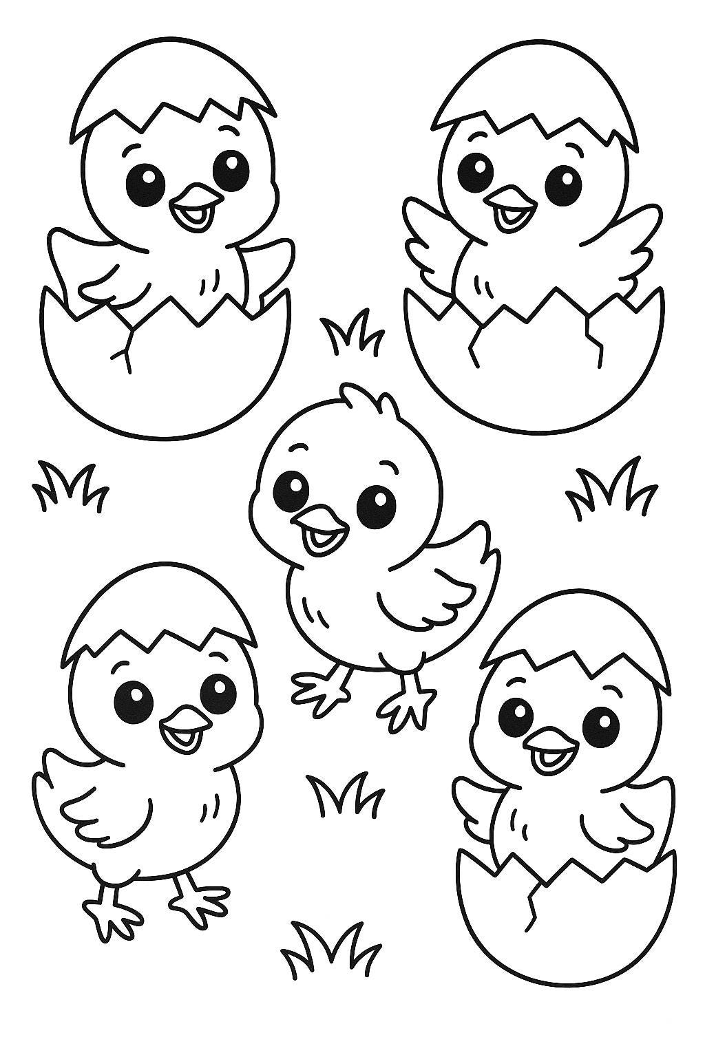 Baby Chicks Coloring Page – Hatching Eggs With Big Eyes | Cute A4 ...