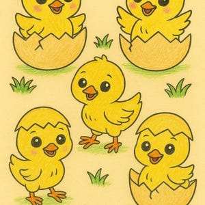 Baby Chicks Coloring Page – Hatching Eggs With Big Eyes | Cute A4 ...