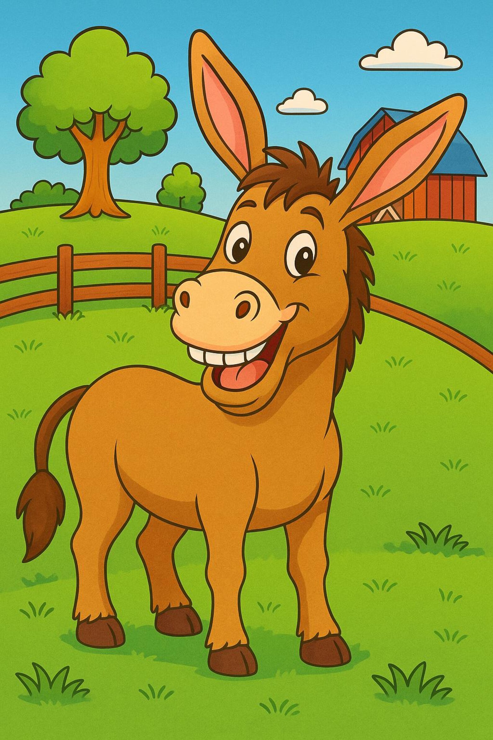 Donkey Coloring Page – Goofy Grinning Farm Donkey for Kids | A4 ...