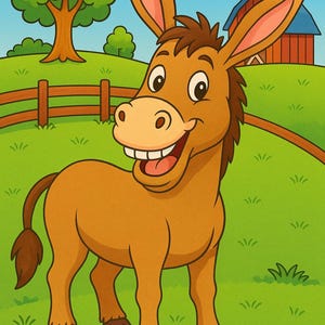 Donkey Coloring Page – Goofy Grinning Farm Donkey for Kids | A4 ...