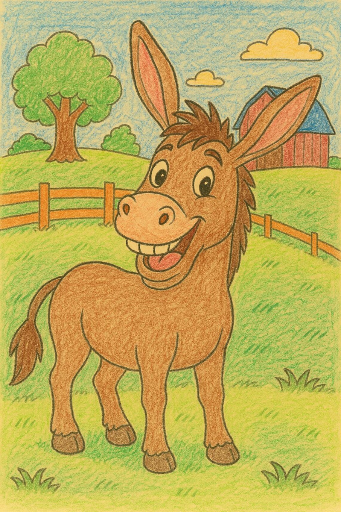 Donkey Coloring Page – Goofy Grinning Farm Donkey for Kids | A4 ...