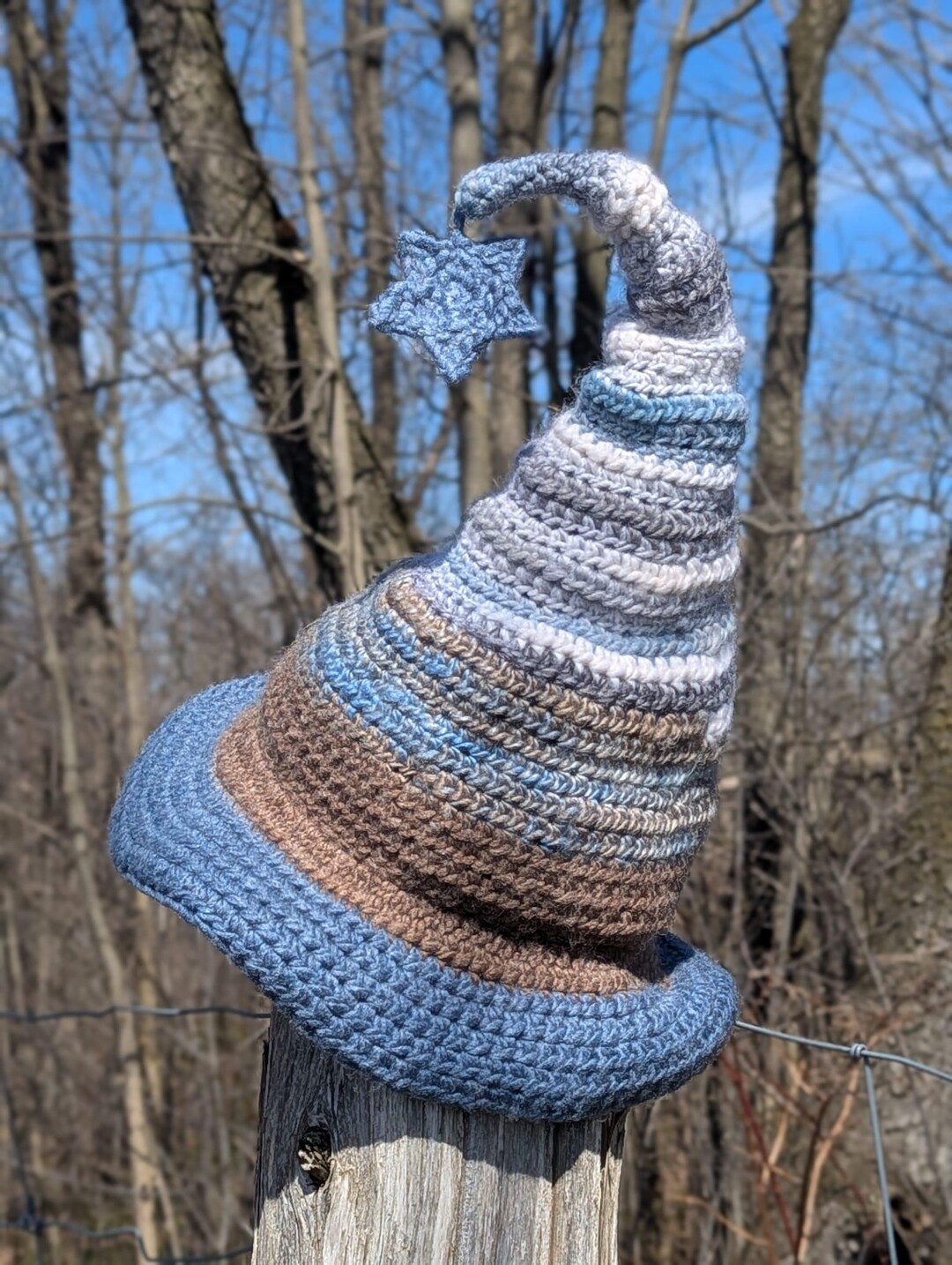 Crochet Witch Hat Wizard Hat - Blue Witch Hat - Wicca Adult Costume ...