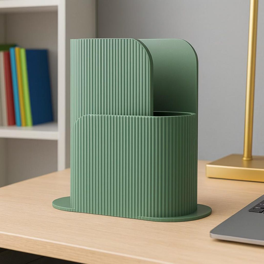 Minimalist Ribbed Desk Organizer 3D Printed Modern File & Notebook Duel ...