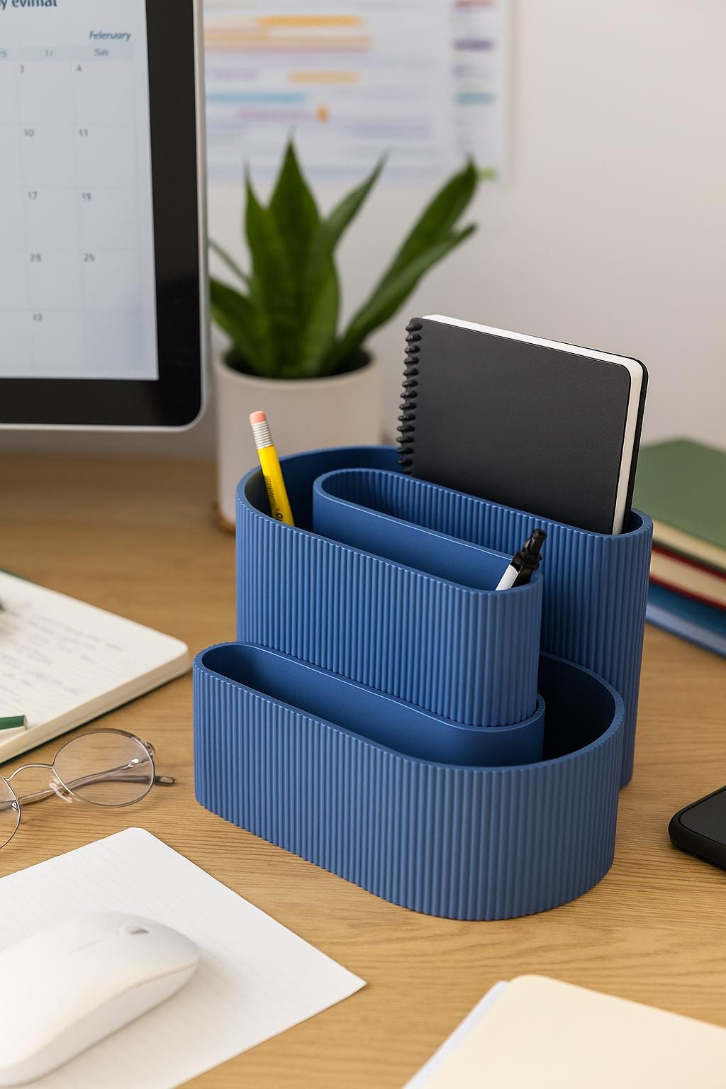 3D Printed S-shaped Desk Organizer: Ribbed Pen & Notebook Holder - Etsy