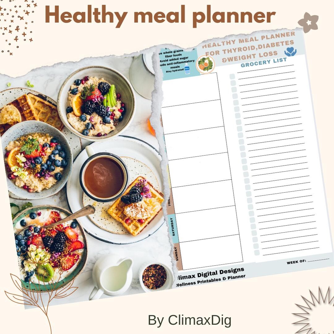 Healthy Meal Planner Printable | for Thyroid, Diabetes & Weight Loss ...