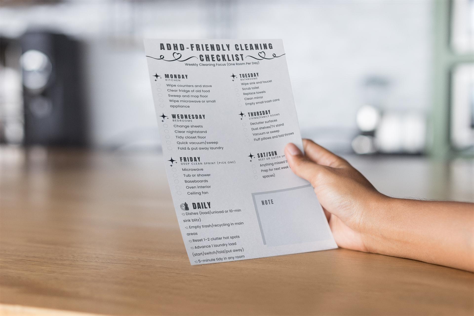 Adhd-friendly Cleaning Checklist – Printable Weekly Chore Chart ...