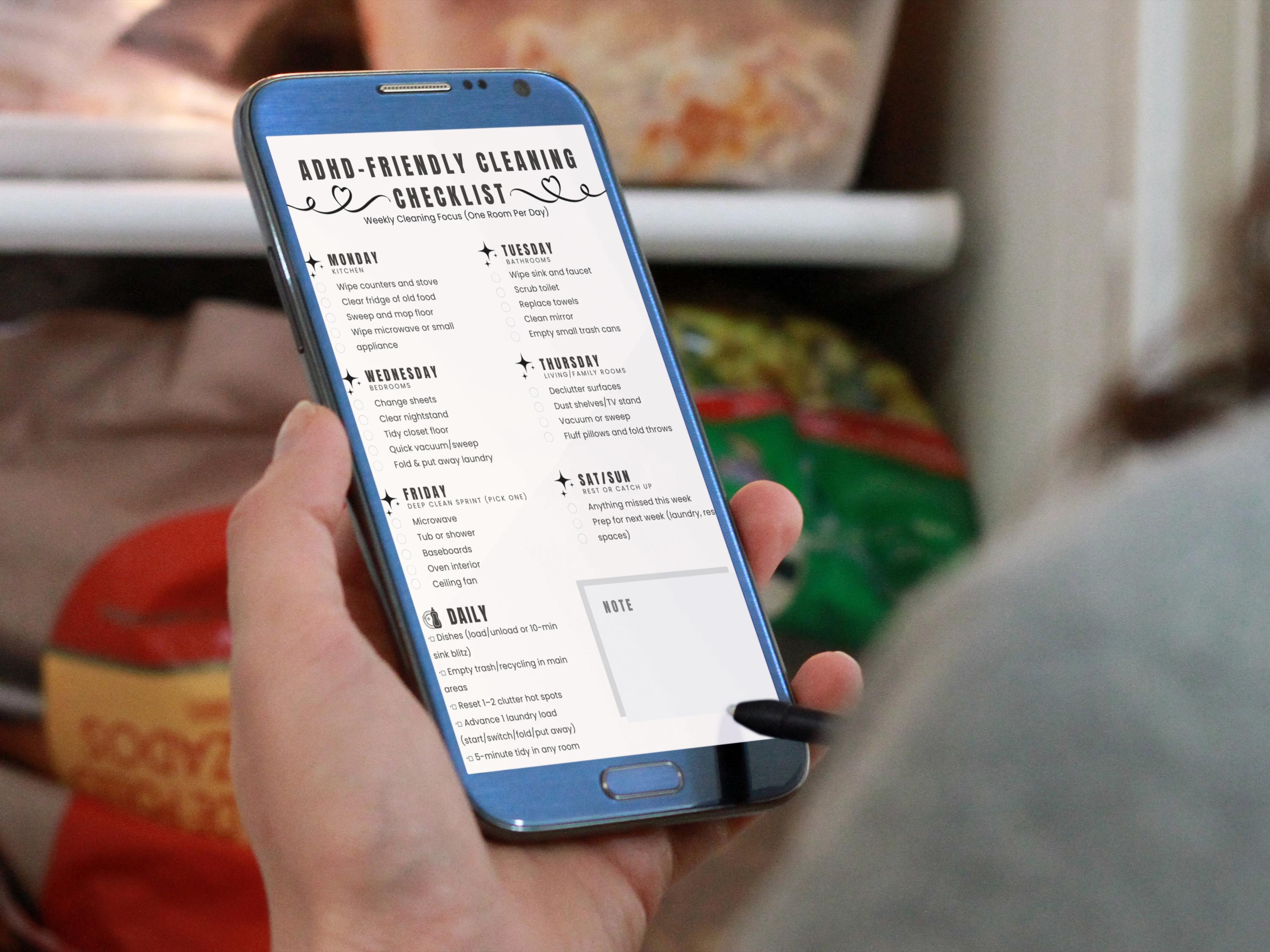 Adhd-friendly Cleaning Checklist – Printable Weekly Chore Chart ...