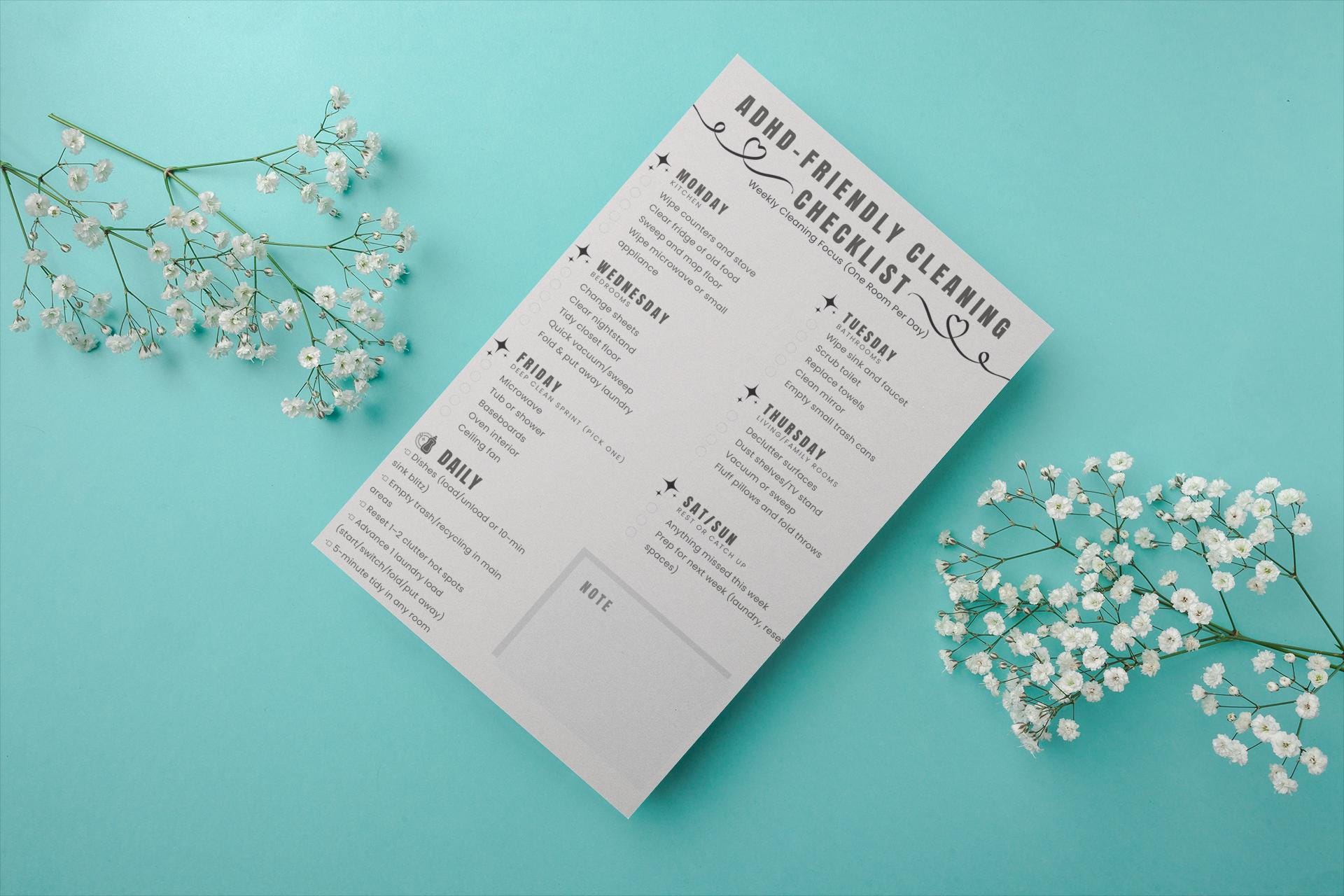 Adhd-friendly Cleaning Checklist – Printable Weekly Chore Chart ...