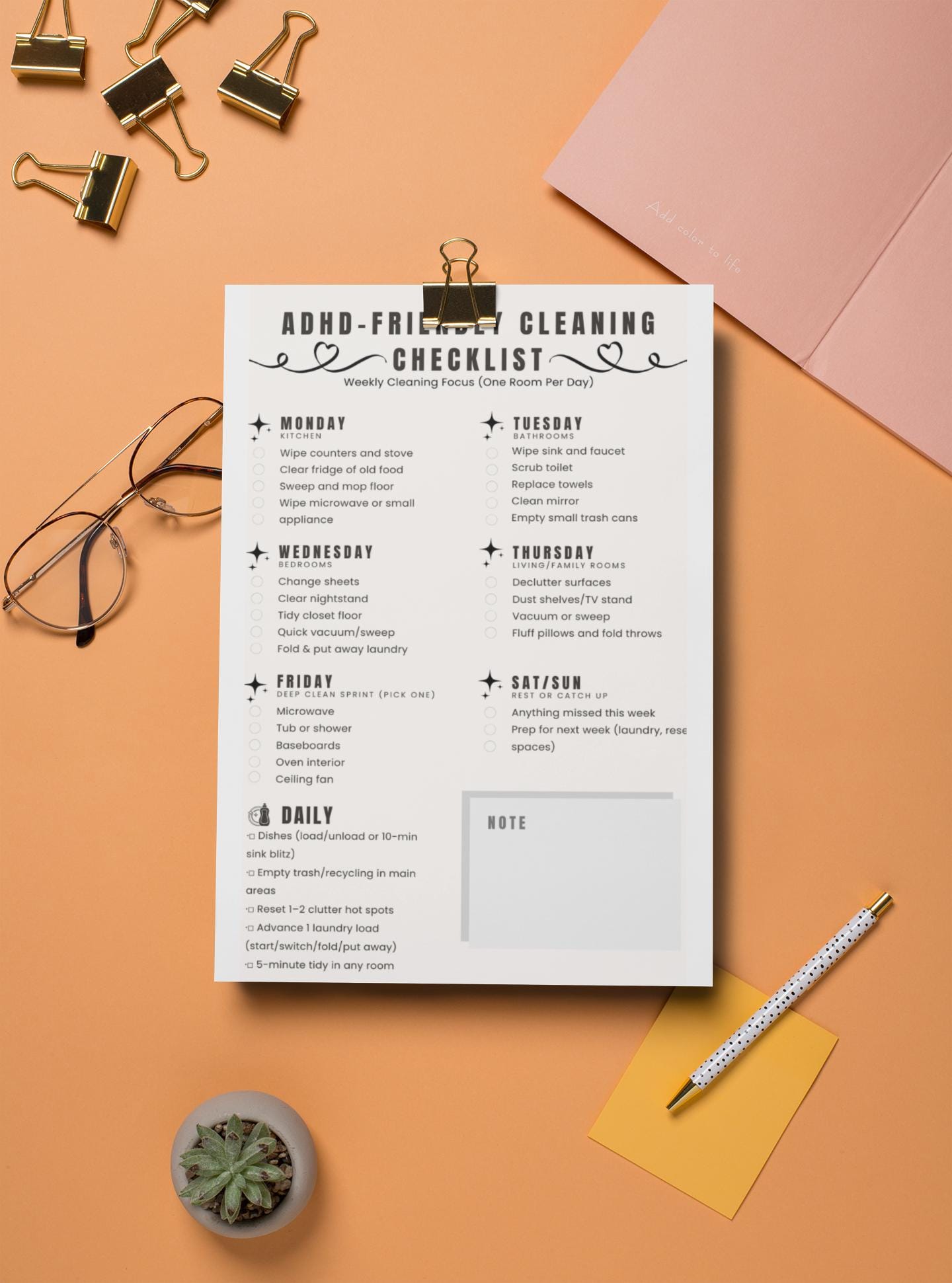 Adhd-friendly Cleaning Checklist – Printable Weekly Chore Chart ...