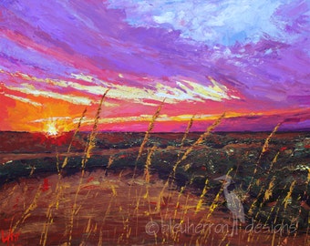 Watercolor landscape Prairie Sunset art print | Etsy