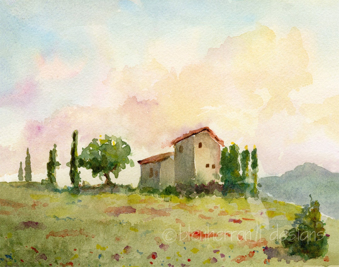 Italian Landscape- Tuscan Spring- Watercolor Print - Etsy