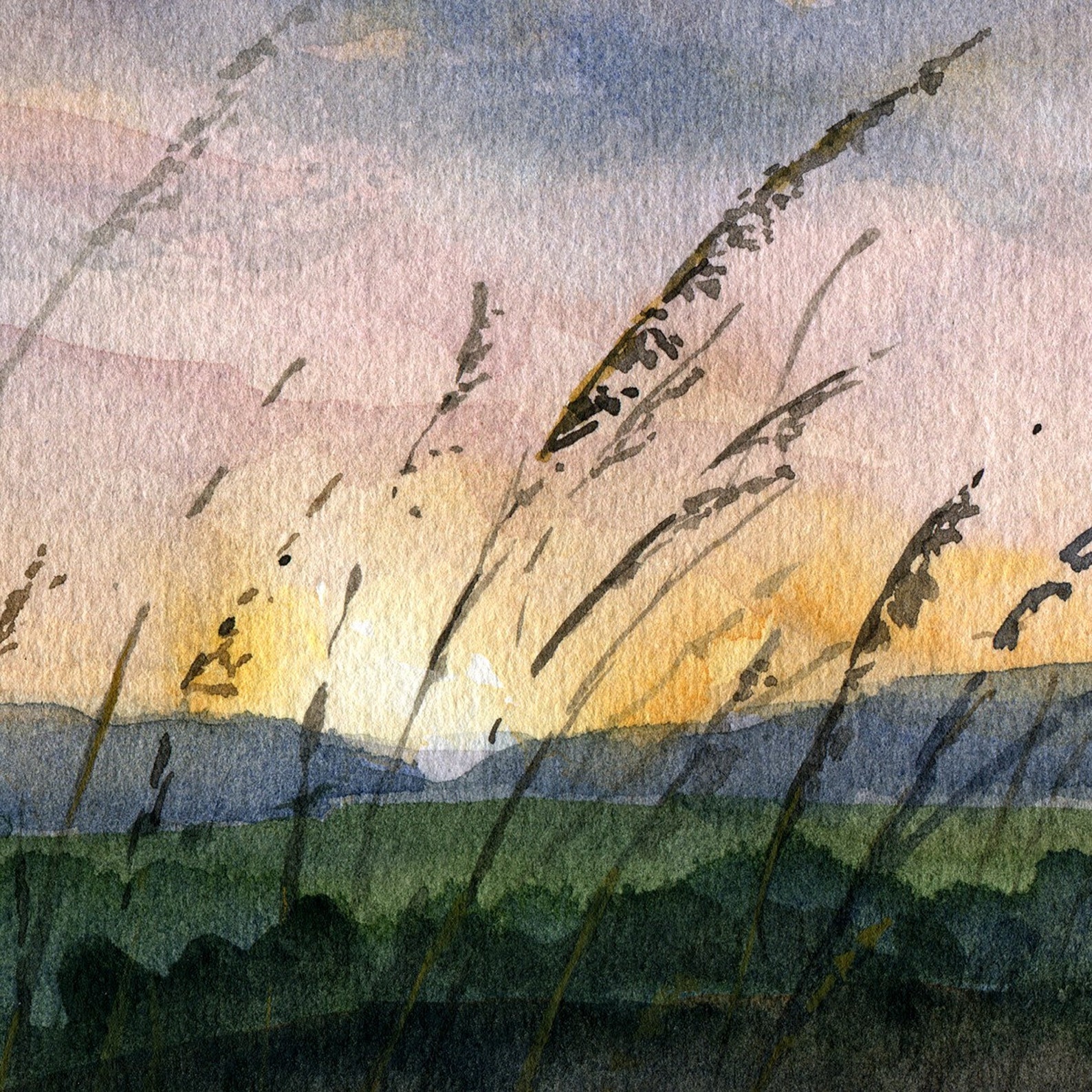 Watercolor Landscape Prairie Sunset Art Print - Etsy