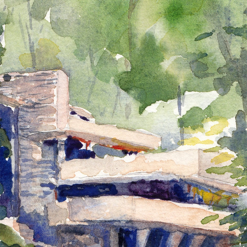 Architecture Watercolor- Fallingwater- Frank Lloyd Wright- Art Print - Etsy