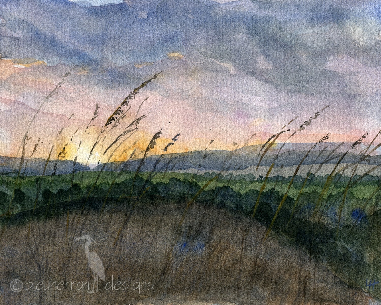 Watercolor Landscape Prairie Sunset Art Print - Etsy