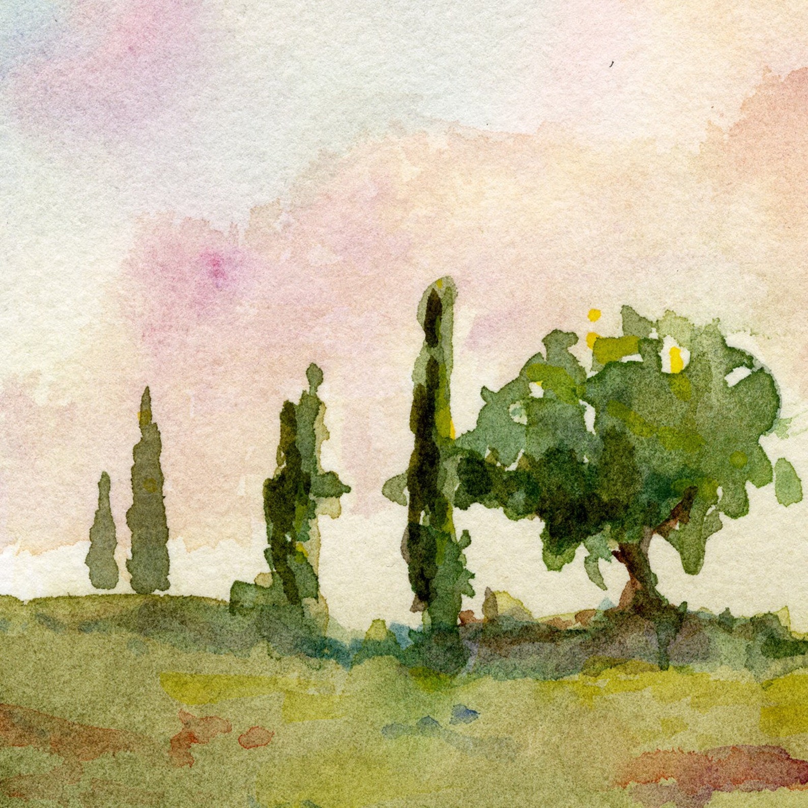 Italian Landscape- Tuscan Spring- Watercolor Print - Etsy