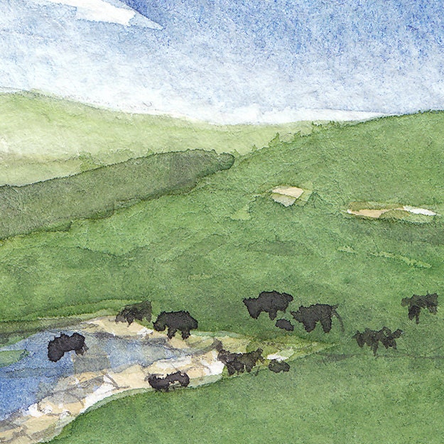 Watercolor Landscape Flint Hills Pasture Art Print - Etsy