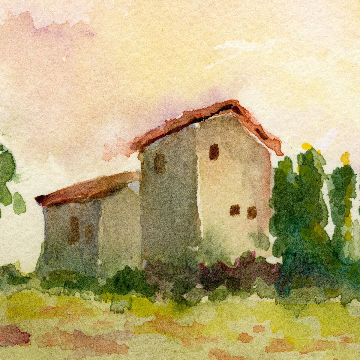 Italian Landscape- Tuscan Spring- Watercolor Print - Etsy