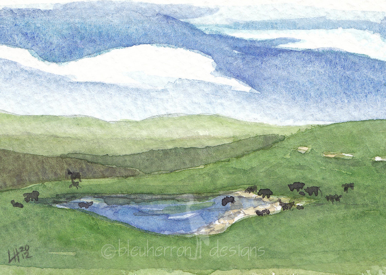 Watercolor Landscape- Flint Hills Pasture- Art Print - Etsy