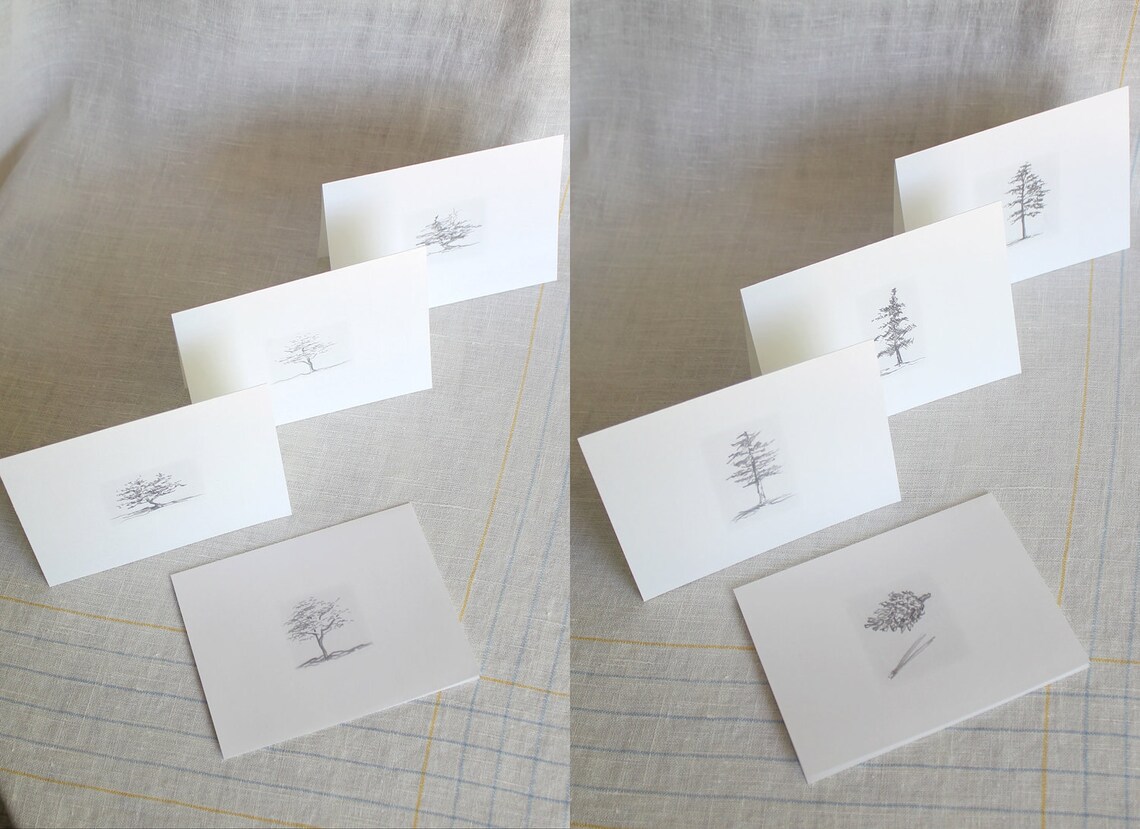 Card Set Trees Set of 8 Sketch Art Cards - Etsy