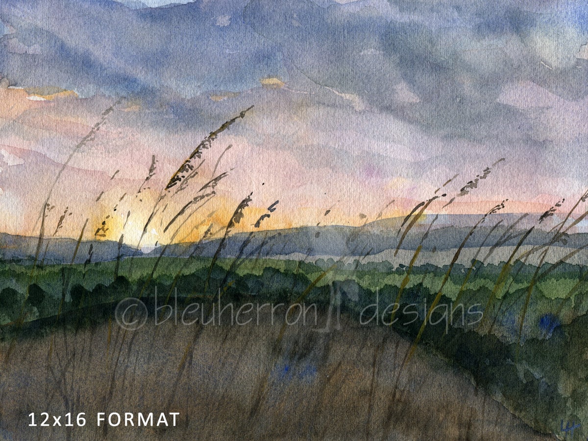 Watercolor Landscape Prairie Sunset Art Print | Etsy