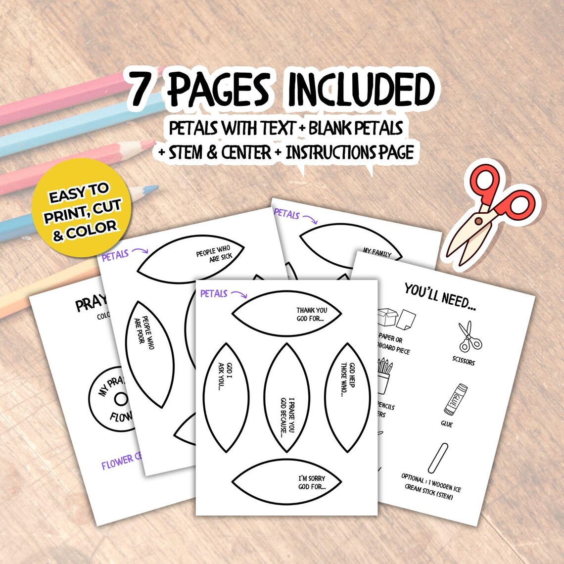 Prayer Flower Craft for Kids - Christian Printable Sunday School ...