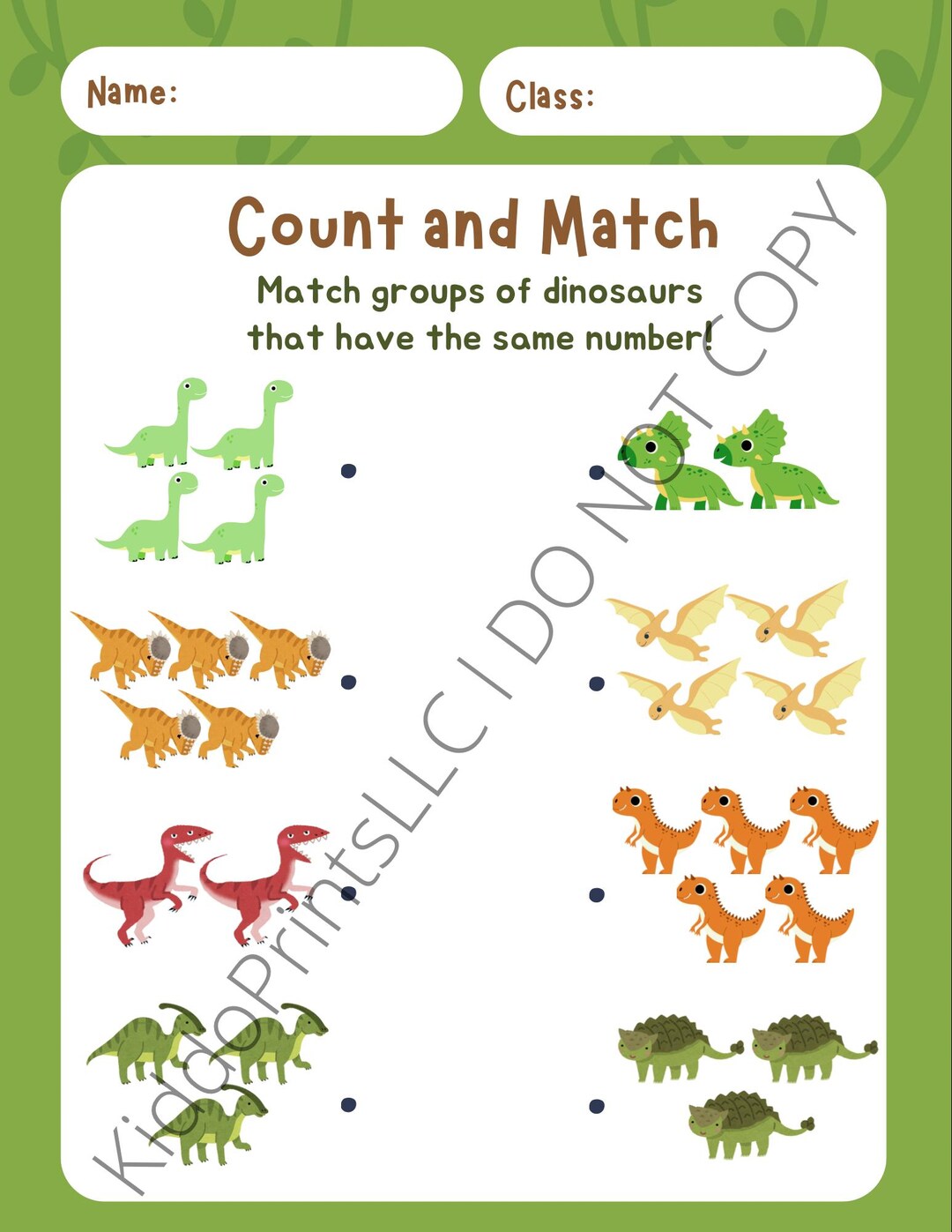 Count and Match Dinosaurs Printable Worksheet | Preschool ...