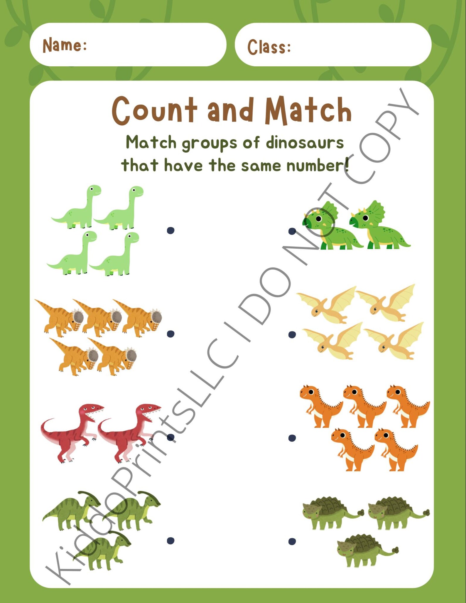 Count and Match Dinosaurs Printable Worksheet | Preschool ...