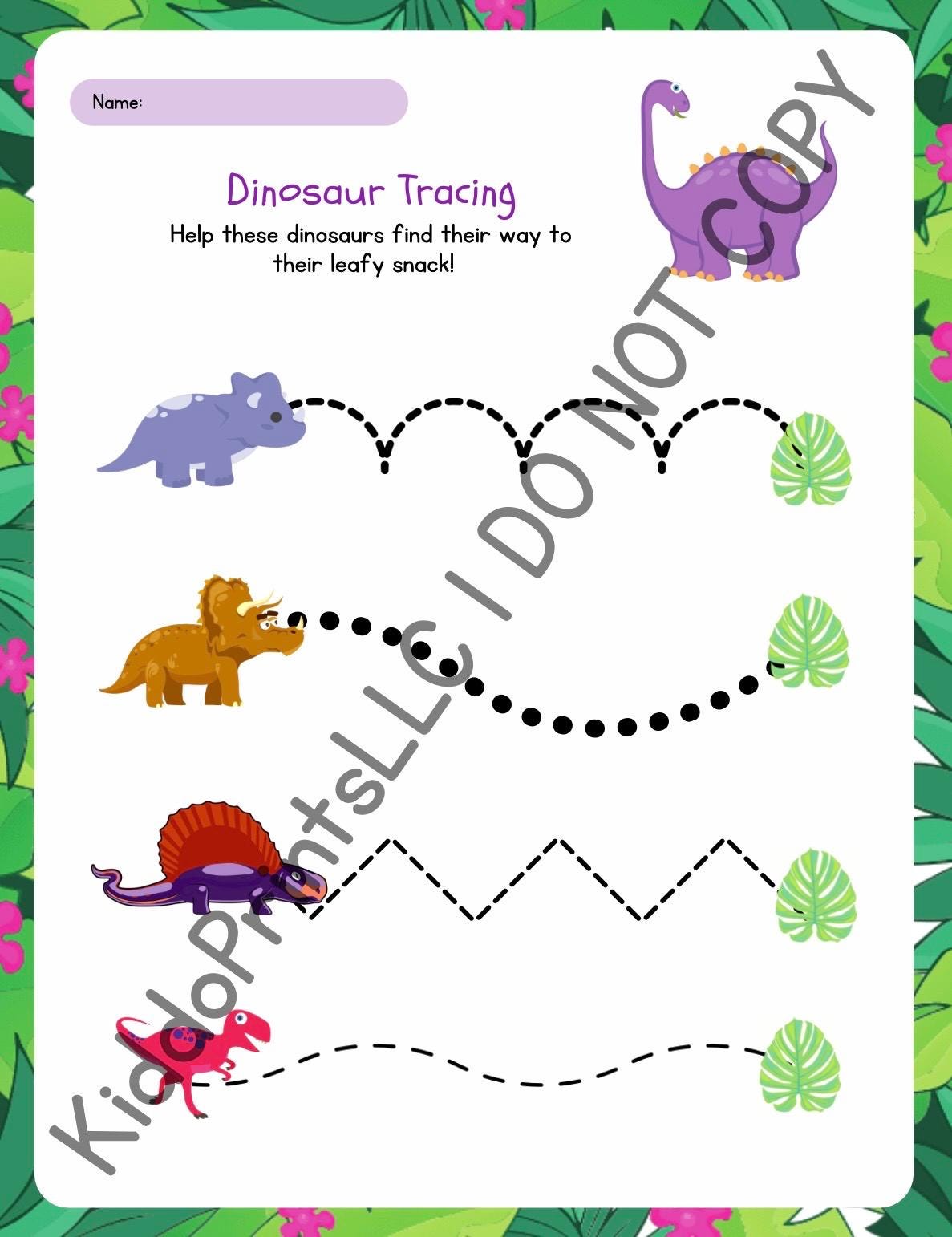 Dinosaur Tracing Worksheet for Kids | Fine Motor Skills Printable | Pre ...